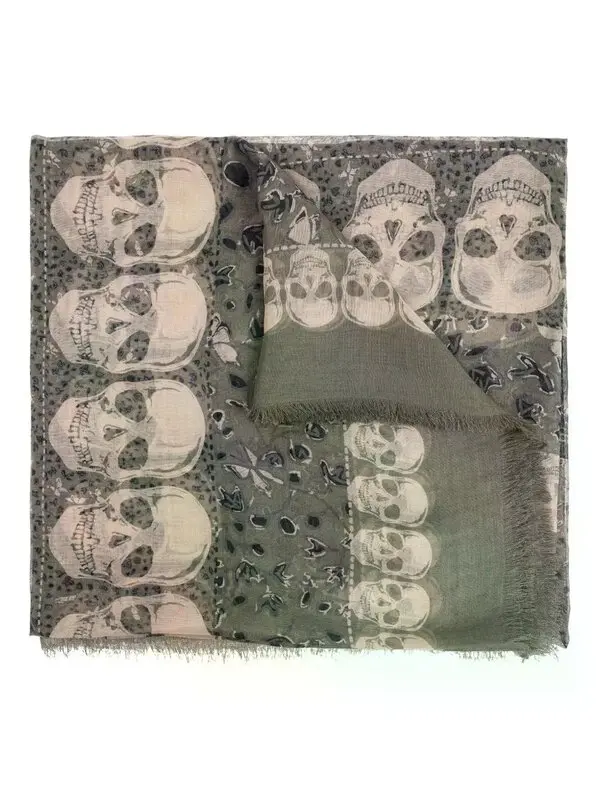 Zadig&Voltaire Skull-print Fringed Scarf - Grey