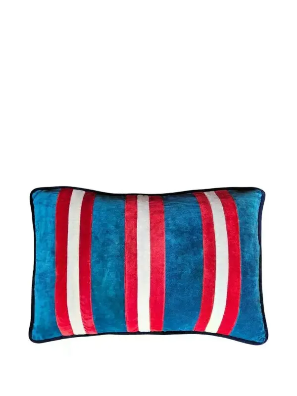 LES-OTTOMANS Striped Velvet Cushion - Blue