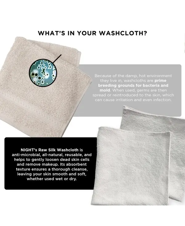 NIGHT Raw Silk Skincare Washcloths