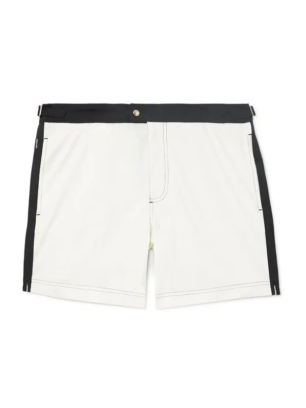 TOM FORD Straight-leg Mid-length Striped Swim Shorts - Neutrals