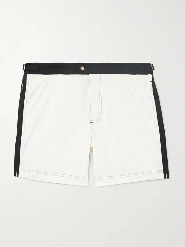 TOM FORD Straight-leg Mid-length Striped Swim Shorts - Neutrals