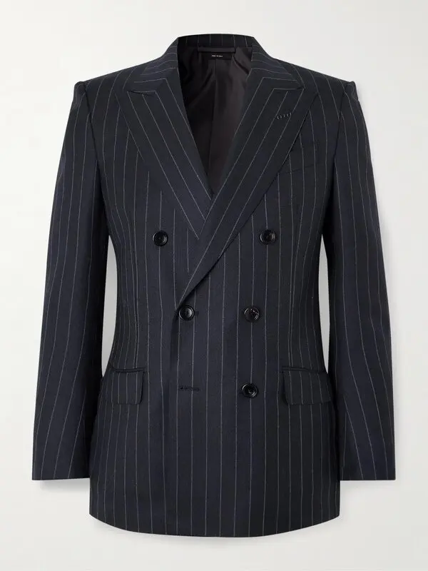 TOM FORD Dyllan Double-breasted Striped Wool-twill Suit Jacket - Gray