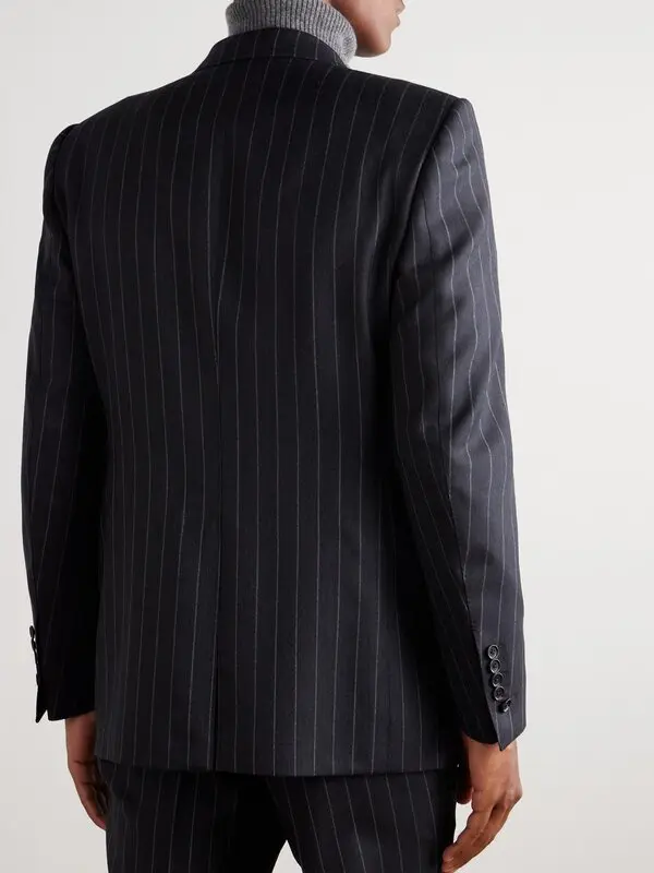 TOM FORD Dyllan Double-breasted Striped Wool-twill Suit Jacket - Gray