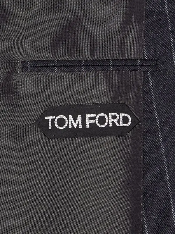 TOM FORD Dyllan Double-breasted Striped Wool-twill Suit Jacket - Gray