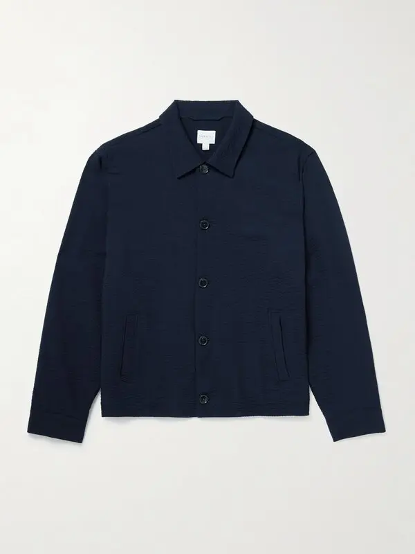 Sunspel Wool-blend Seersucker Shirt Jacket - Blue