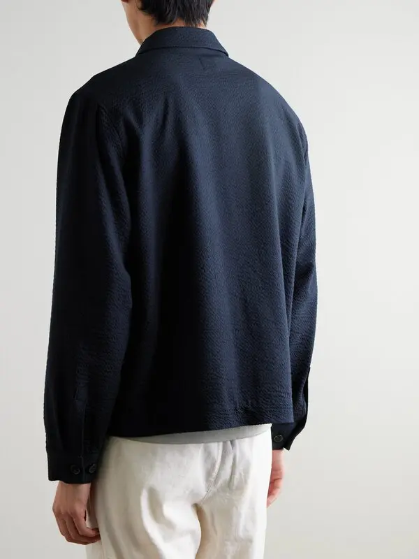 Sunspel Wool-blend Seersucker Shirt Jacket - Blue