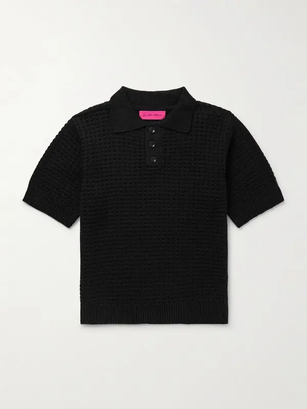 THE ELDER STATESMAN Nora Lite Waffle-knit Cotton Polo Shirt - Black