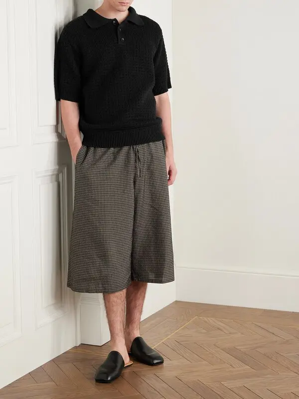 THE ELDER STATESMAN Nora Lite Waffle-knit Cotton Polo Shirt - Black