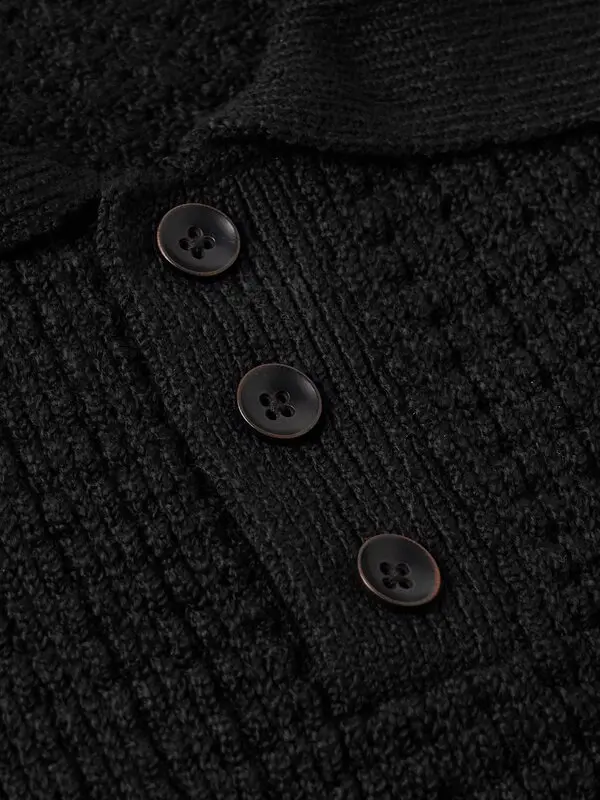 THE ELDER STATESMAN Nora Lite Waffle-knit Cotton Polo Shirt - Black