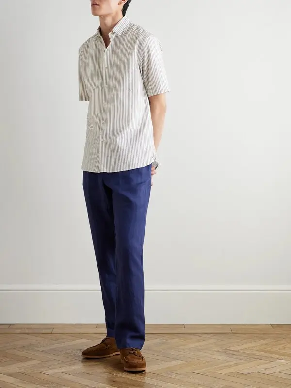 Sunspel Embroidered Striped Cotton Shirt