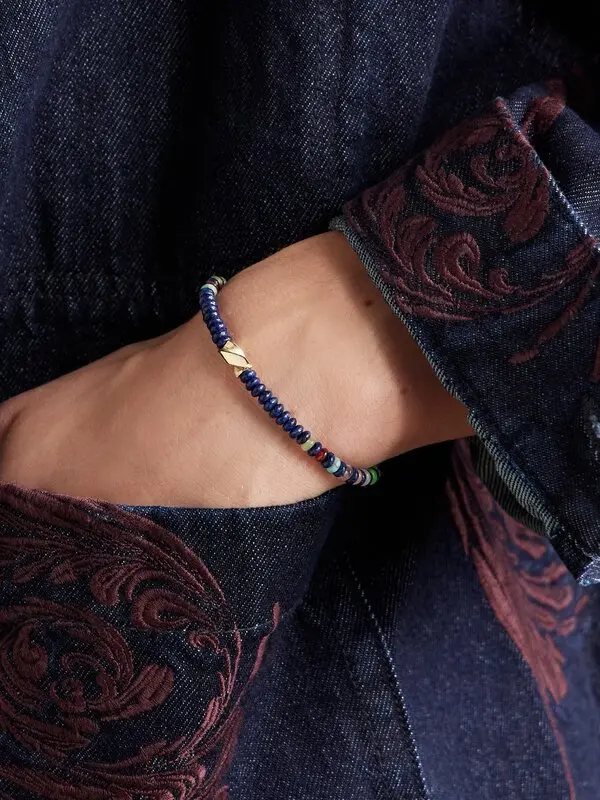 Luis Morais 14-karat Gold, Lapis Lazuli And Agate Beaded Bracelet