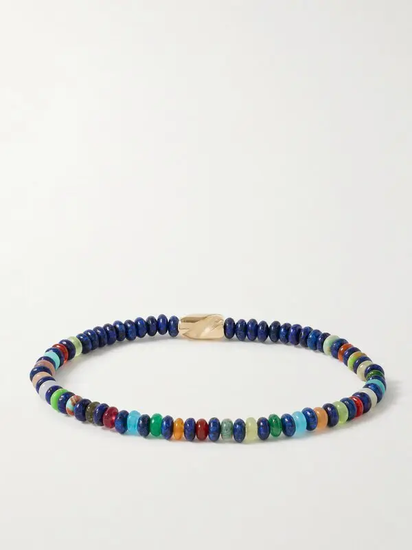 Luis Morais 14-karat Gold, Lapis Lazuli And Agate Beaded Bracelet