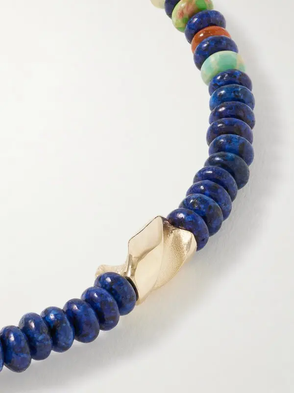 Luis Morais 14-karat Gold, Lapis Lazuli And Agate Beaded Bracelet