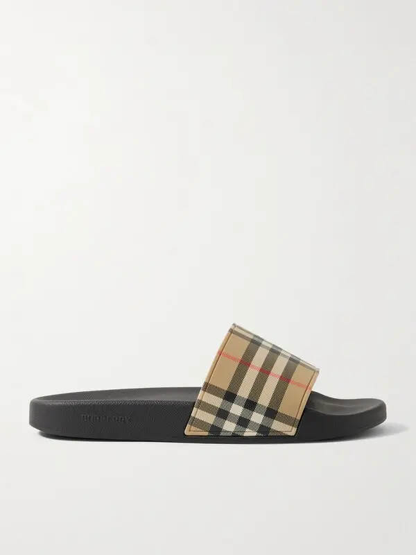 Burberry Checked Rubber Slides - Neutrals