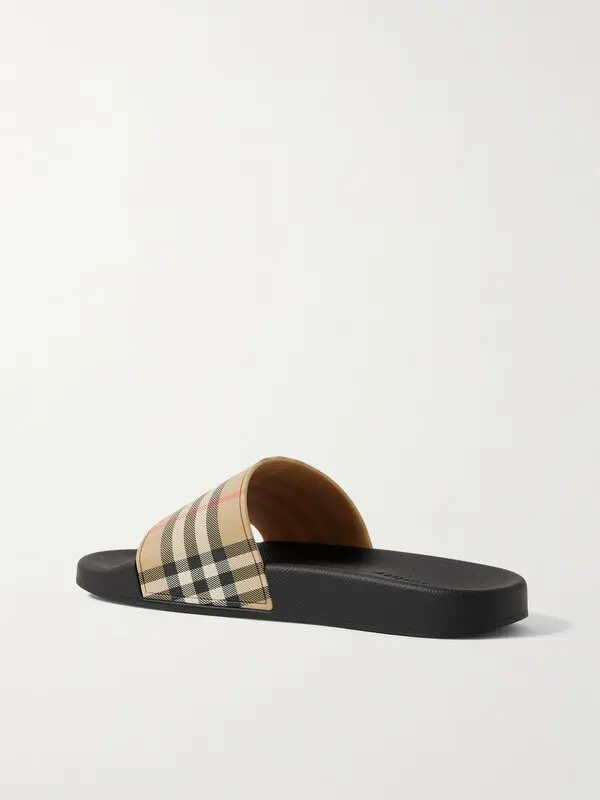 Burberry Checked Rubber Slides - Neutrals