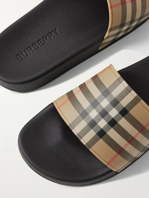 Burberry Checked Rubber Slides - Neutrals