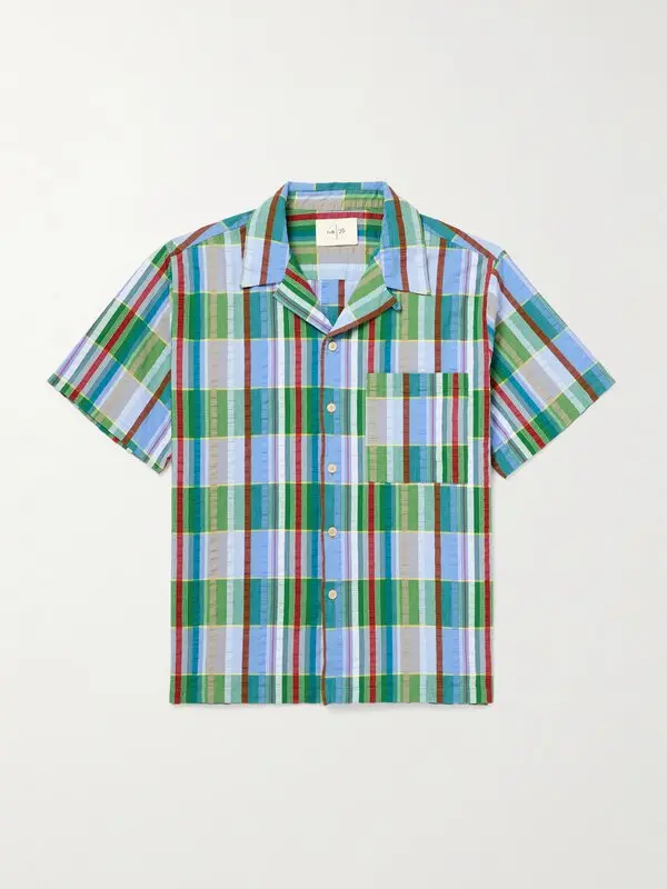 Folk Anniversary Convertible-collar Checked Cotton-seersucker Shirt