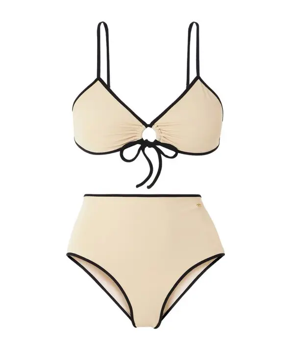 Valentino Garavani Embellished Two-tone Bikini - Cream