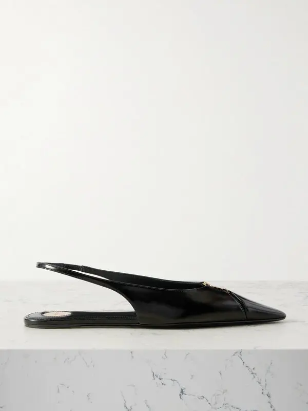Saint Laurent Babylone Embellished Leather Slingback Flats - Black