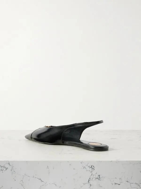 Saint Laurent Babylone Embellished Leather Slingback Flats - Black