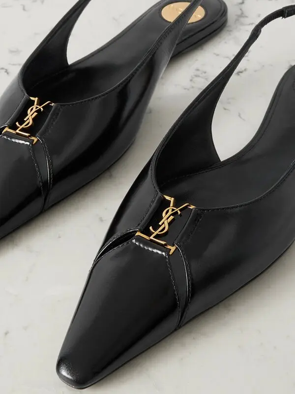Saint Laurent Babylone Embellished Leather Slingback Flats - Black