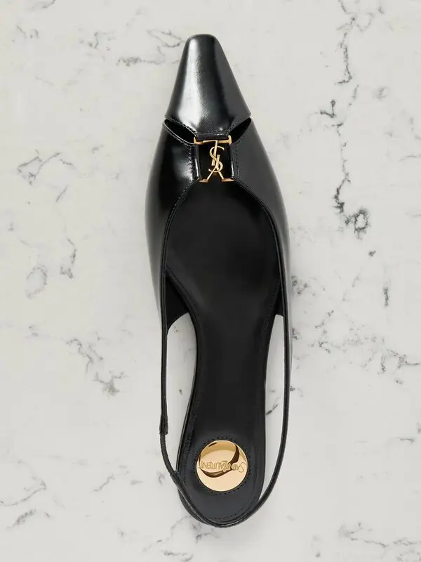 Saint Laurent Babylone Embellished Leather Slingback Flats - Black