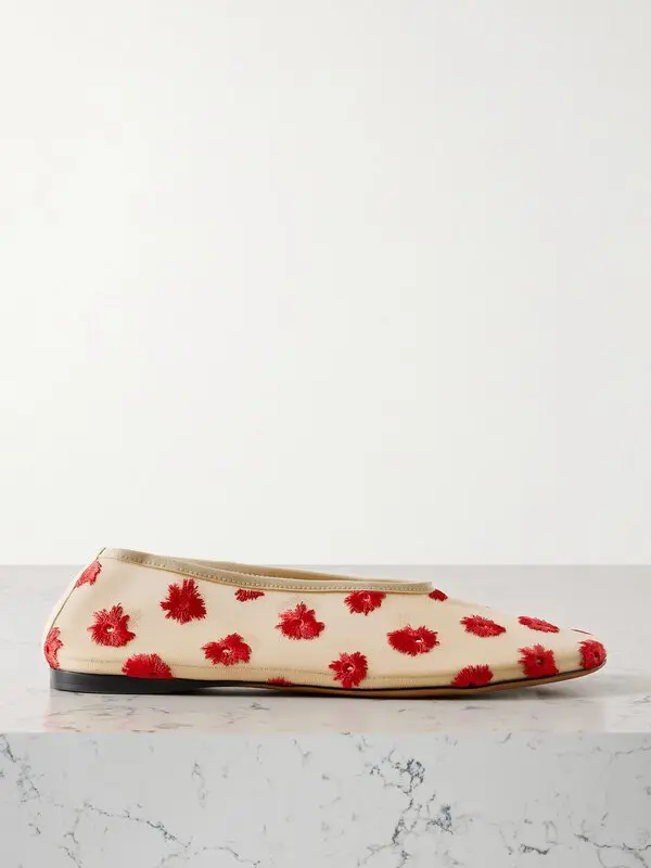 Proenza Schouler Tee Embroidered Mesh Ballet Flats - Neutrals