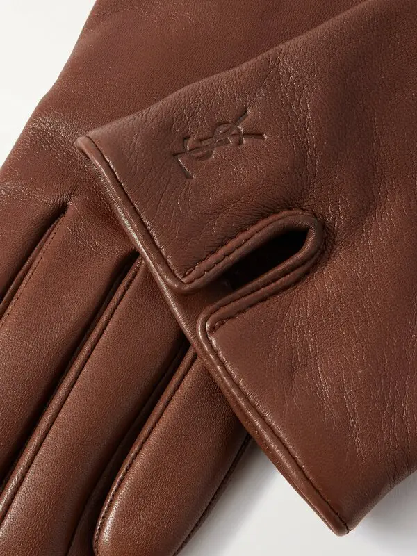 Saint Laurent Leather Gloves - Brown