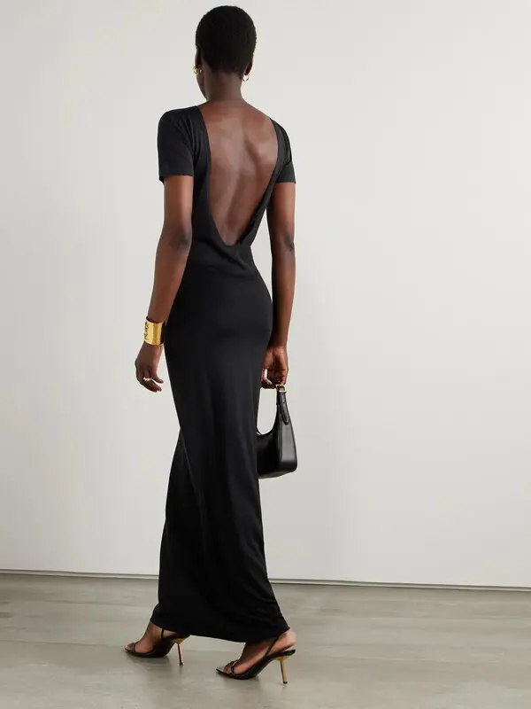 Saint Laurent Open-back Wool Maxi Dress