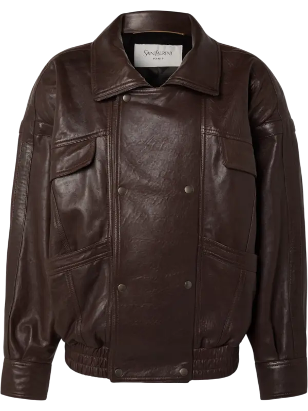 Saint Laurent Oversized Double-breasted Paneled Leather Jacket - Brown