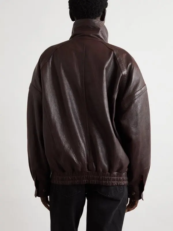 Saint Laurent Oversized Double-breasted Paneled Leather Jacket
