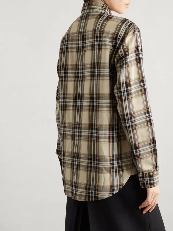 Saint Laurent Pussy-bow Checked Cotton-blend Shirt - Neutrals
