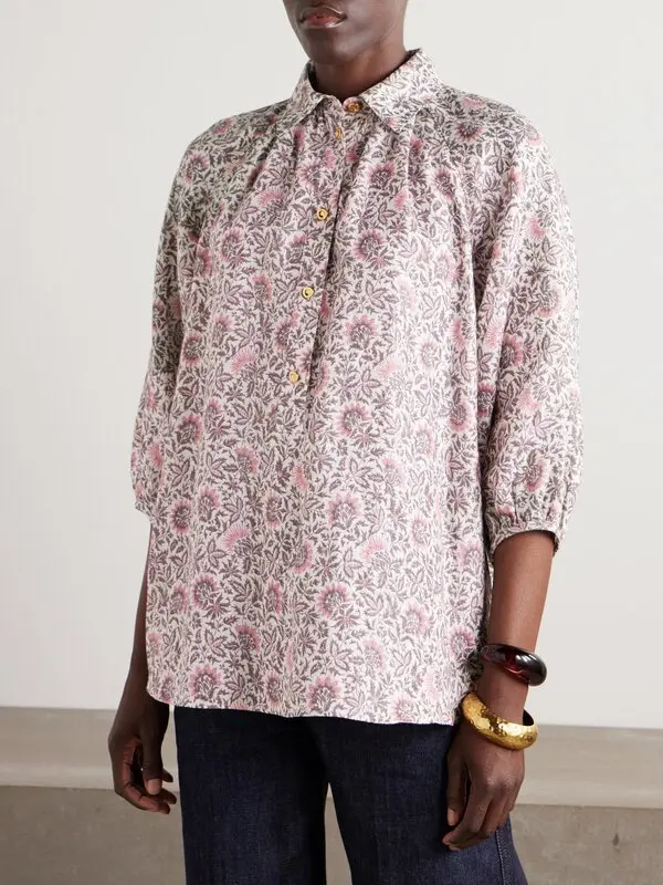 Loro Piana Olivia Oversized Printed Linen Shirt