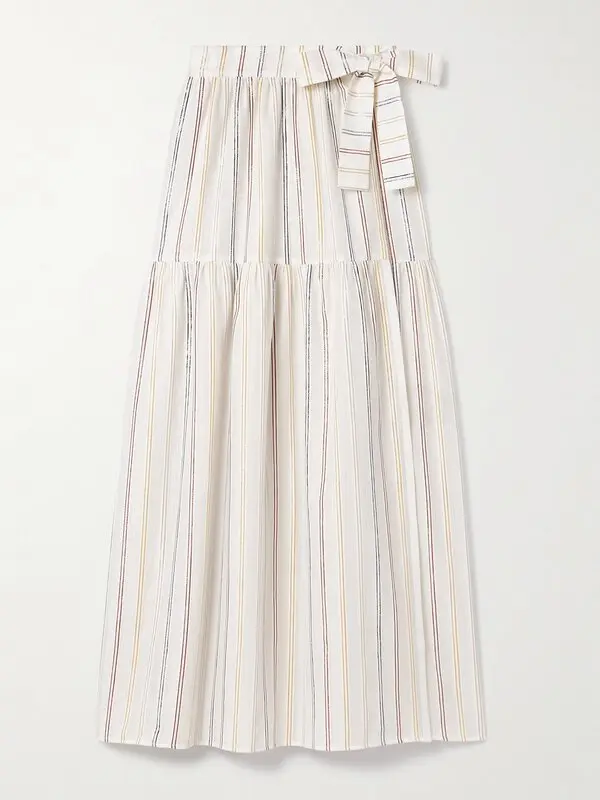 ERES Irisée Brillante Metallic Striped Cotton-blend Voile Maxi Wrap Skirt - Neutrals