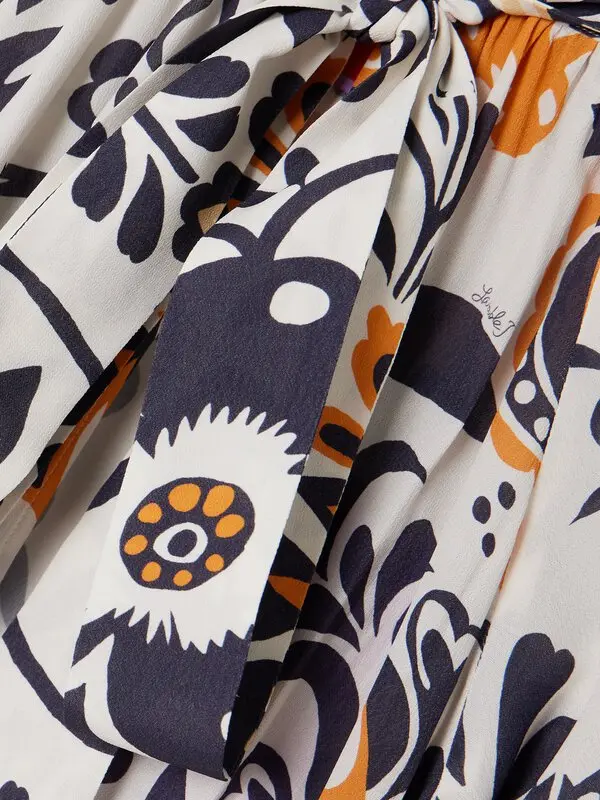 La DoubleJ Cerere Ruffled Tie-detailed Printed Crepe Blouse