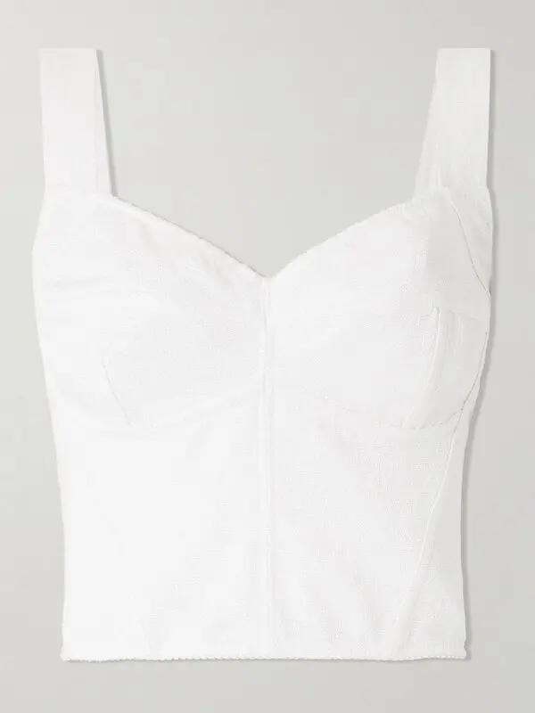 Dolce & Gabbana Cropped Matelassé Bustier Top - White