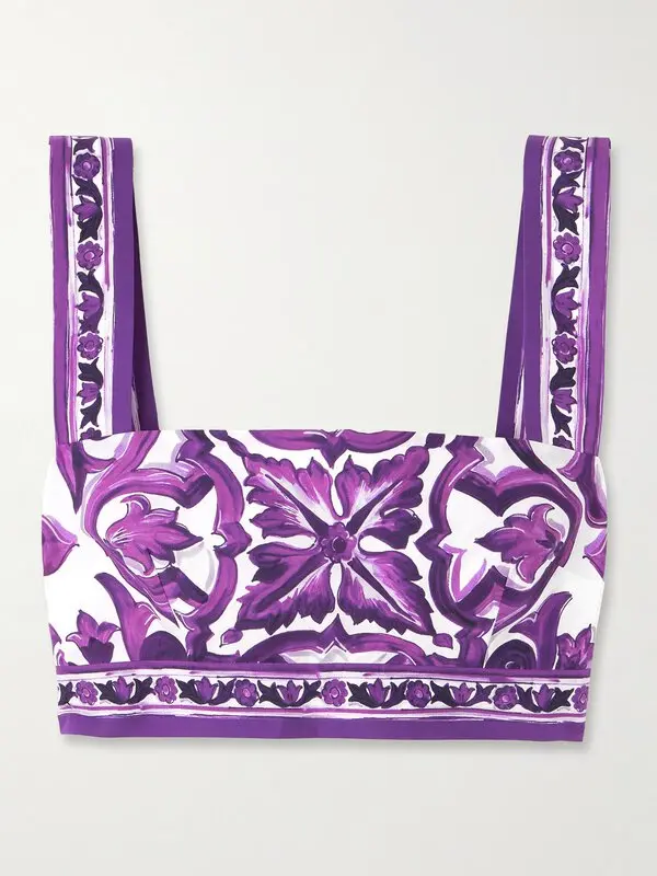Dolce & Gabbana Printed Cropped Cotton-twill Top - Purple