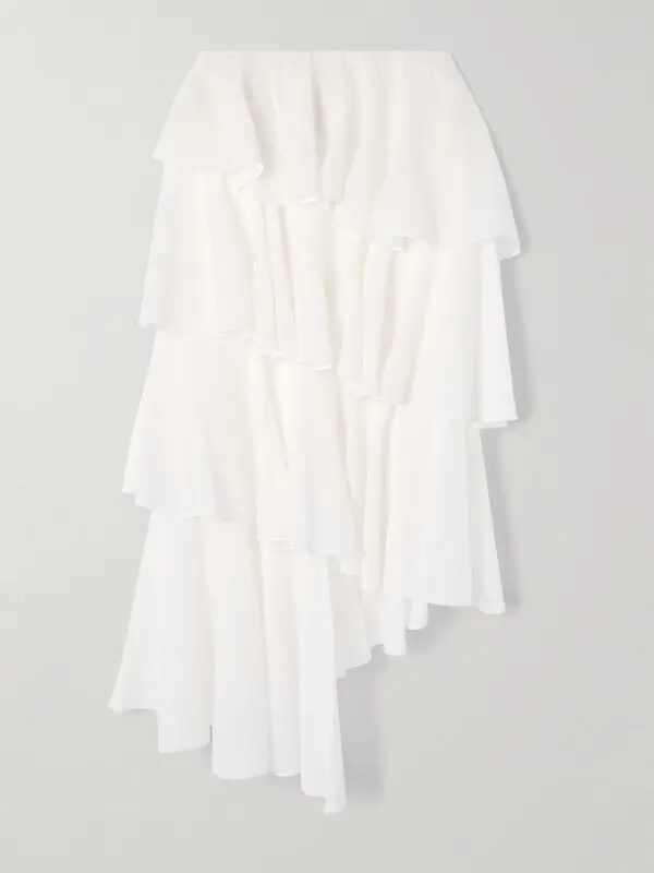 Alaïa Tiered Asymmetric Cotton Midi Skirt - White