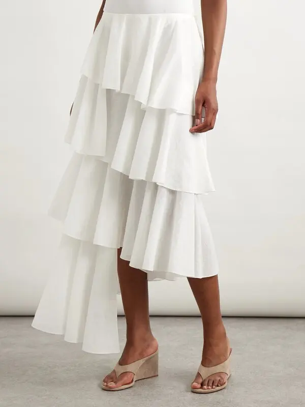 Alaïa Tiered Asymmetric Cotton Midi Skirt