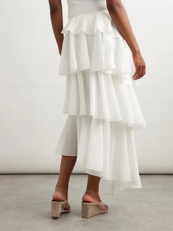 Alaïa Tiered Asymmetric Cotton Midi Skirt