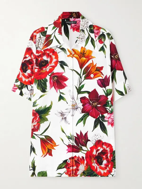 Dolce & Gabbana Floral-print Silk-blend Shirt - White