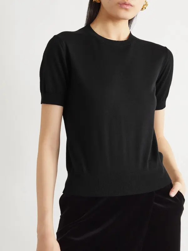 Saint Laurent Cropped Wool T-shirt - Black