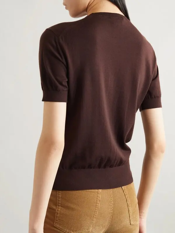 Saint Laurent Cropped Wool T-shirt - Brown