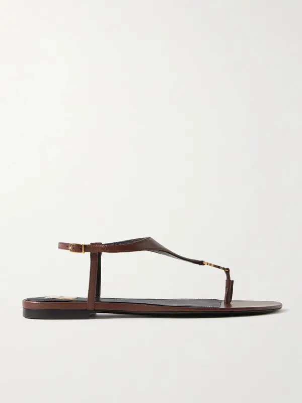 Saint Laurent Cassandra Leather Slingback Sandals - Brown