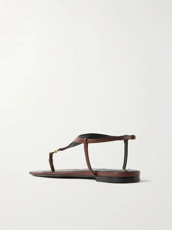 Saint Laurent Cassandra Leather Slingback Sandals - Brown