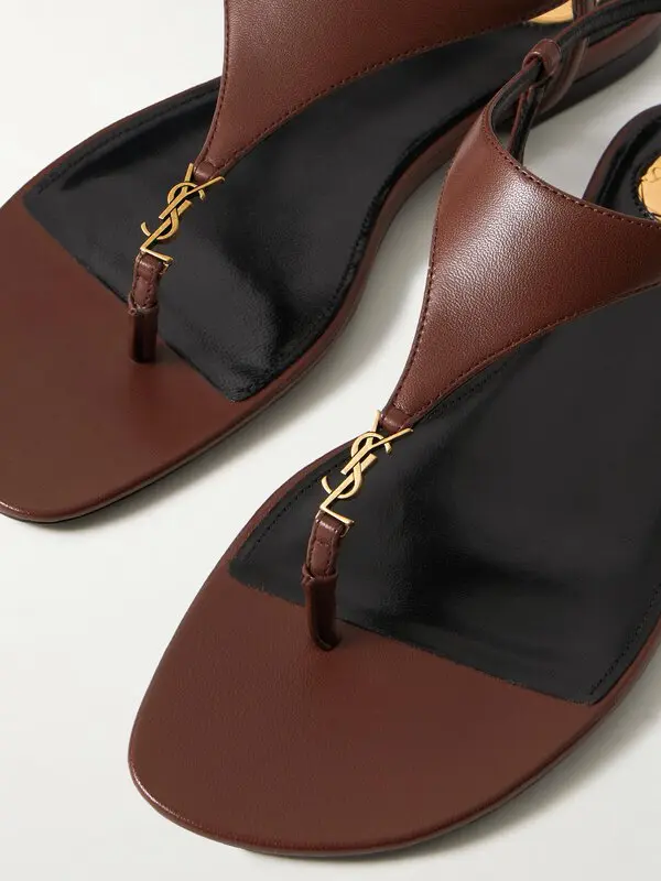 Saint Laurent Cassandra Leather Slingback Sandals - Brown