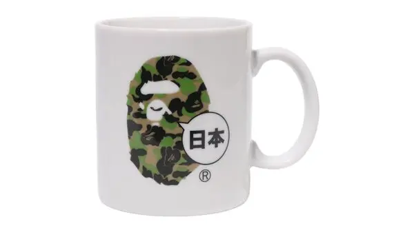 A BATHING APE Abc Camo Japan Ape Head Mug - White/green