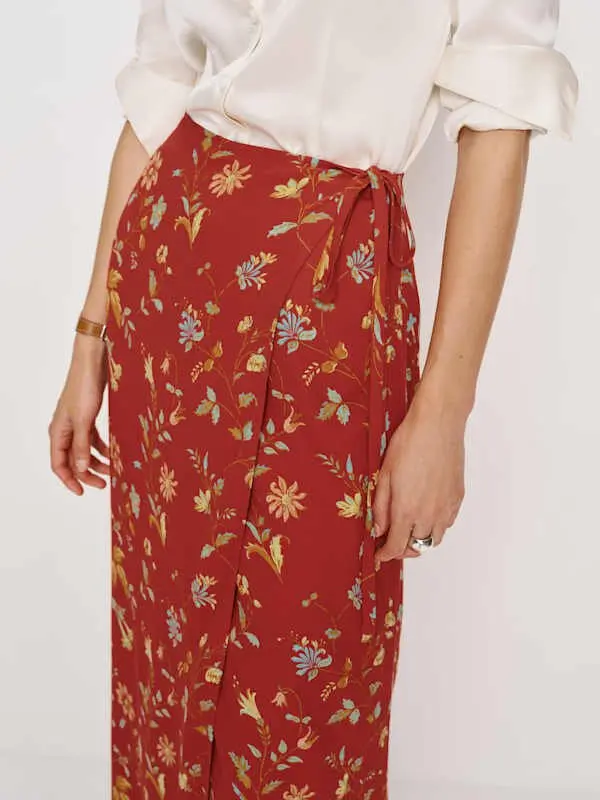 REFORMATION Opal Low Waist Wrap Skirt - Red