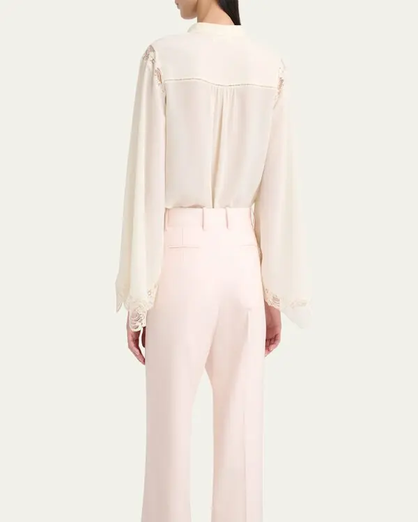 Chloé Lace Placket Tulip-sleeve Silk Blouse