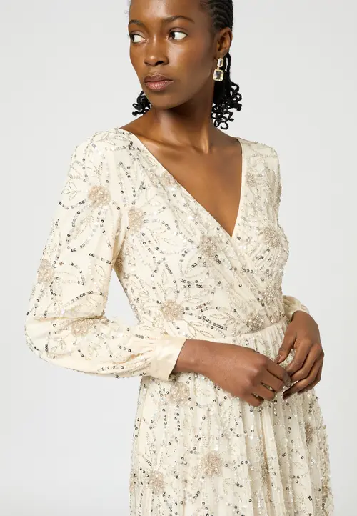 BEAUUT Embellished Sequin Beaded Maxi Dress